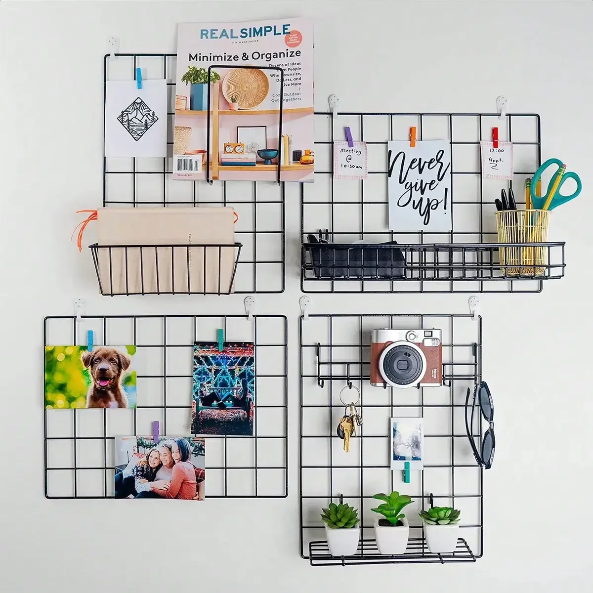 Wall-Mounted Wire Grid Panel Organizer Hanging Display Wall Storage ...