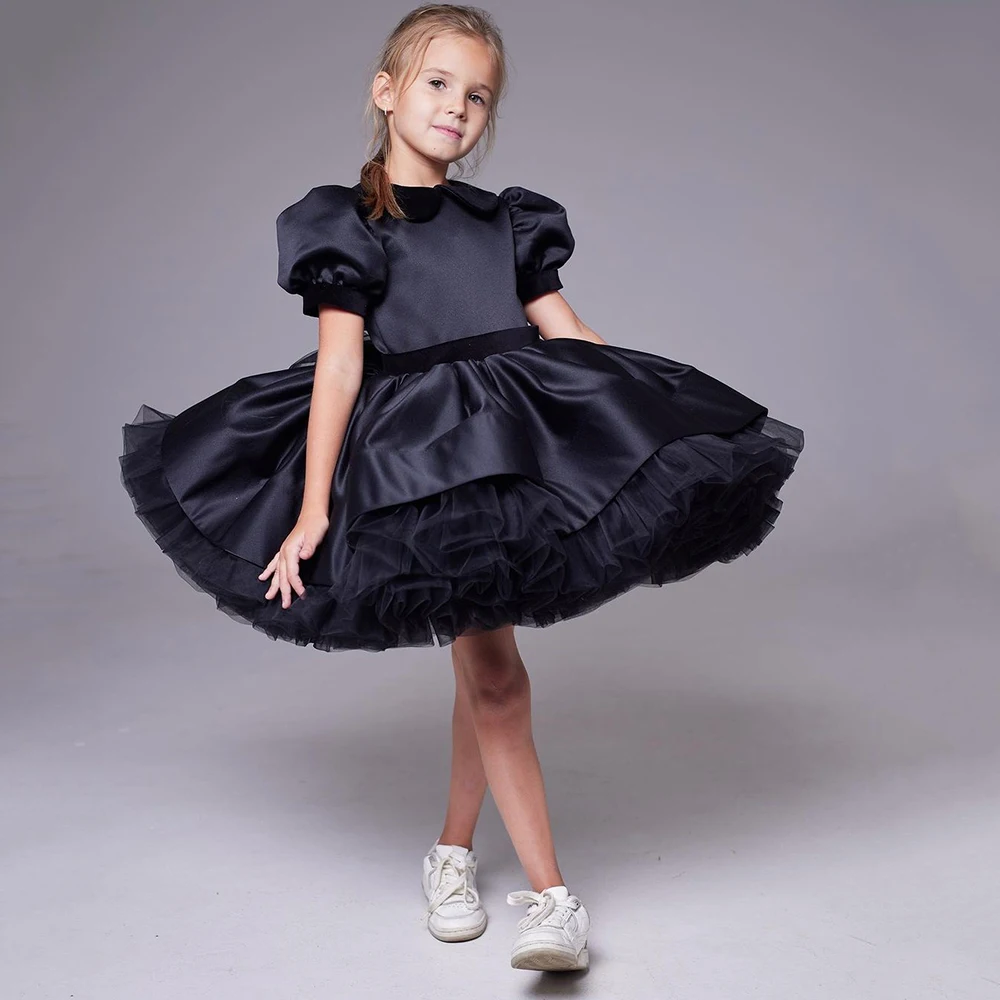 2024-Black-Girl-s-Party-Dresses-Puffy-Sleeves-Mini-Kids-Birthday-Short ...