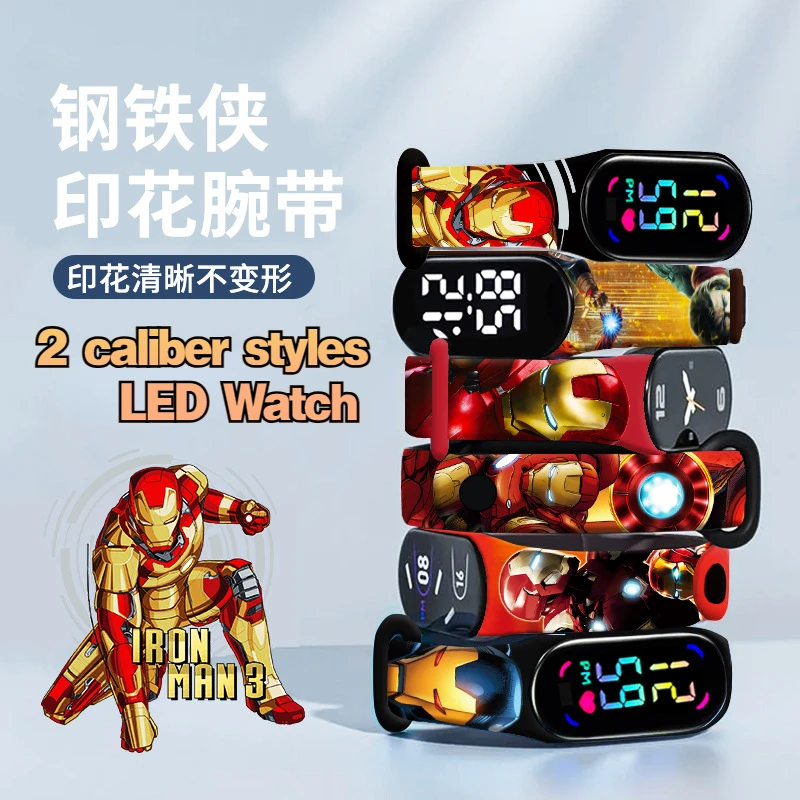 2-styles-print-bracelet-wristband-electronic-watch-cartoon-Iron-Man-LED ...