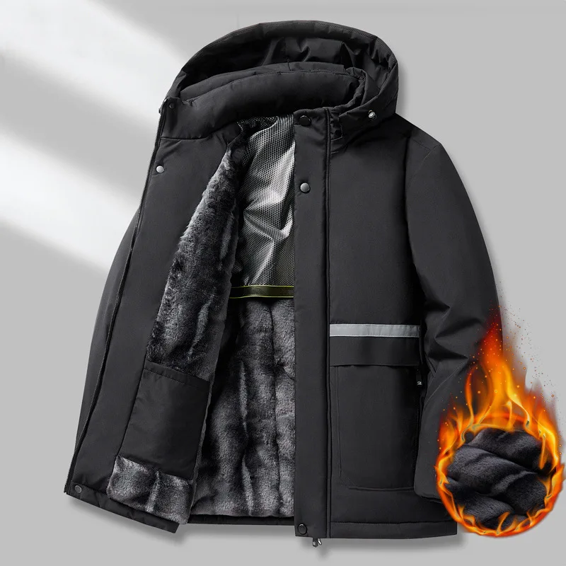New Winter Men Hooded Down Jackets Fleece Warm Parkas Male Thicker ...