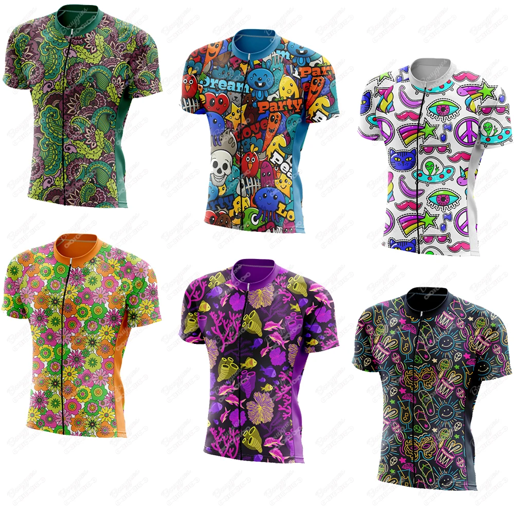 Color Pattern Cycling Jersey for Men Short Sleeve Reflective MTB ...