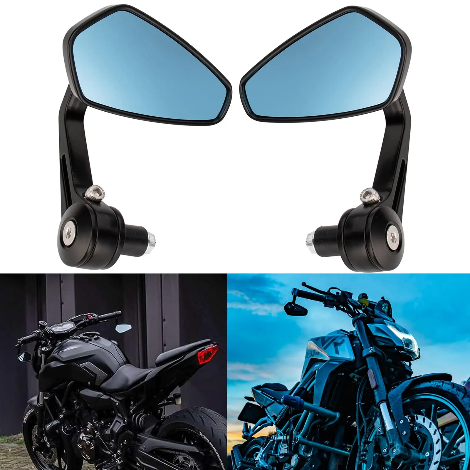 7/8" 22mm Motorcycle Handlebar End Mirror For Harley Yamaha Kawasaki ...