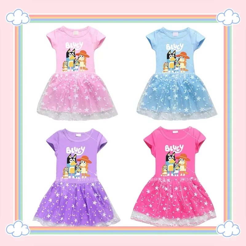 Bluey-Family-Girls-Dress-Children-s-Short-sleeved-Skirt-Girls-Princess ...