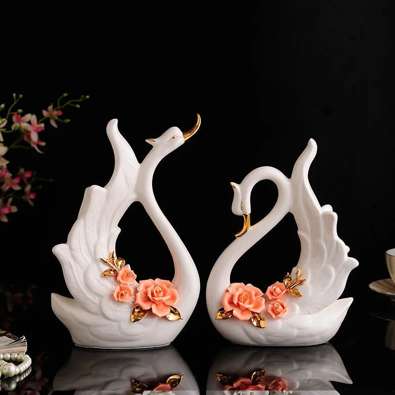 2PCS-Swan-Statue-Pretty-Creative-Swan-Sculpture-Figurines-Ceramic ...