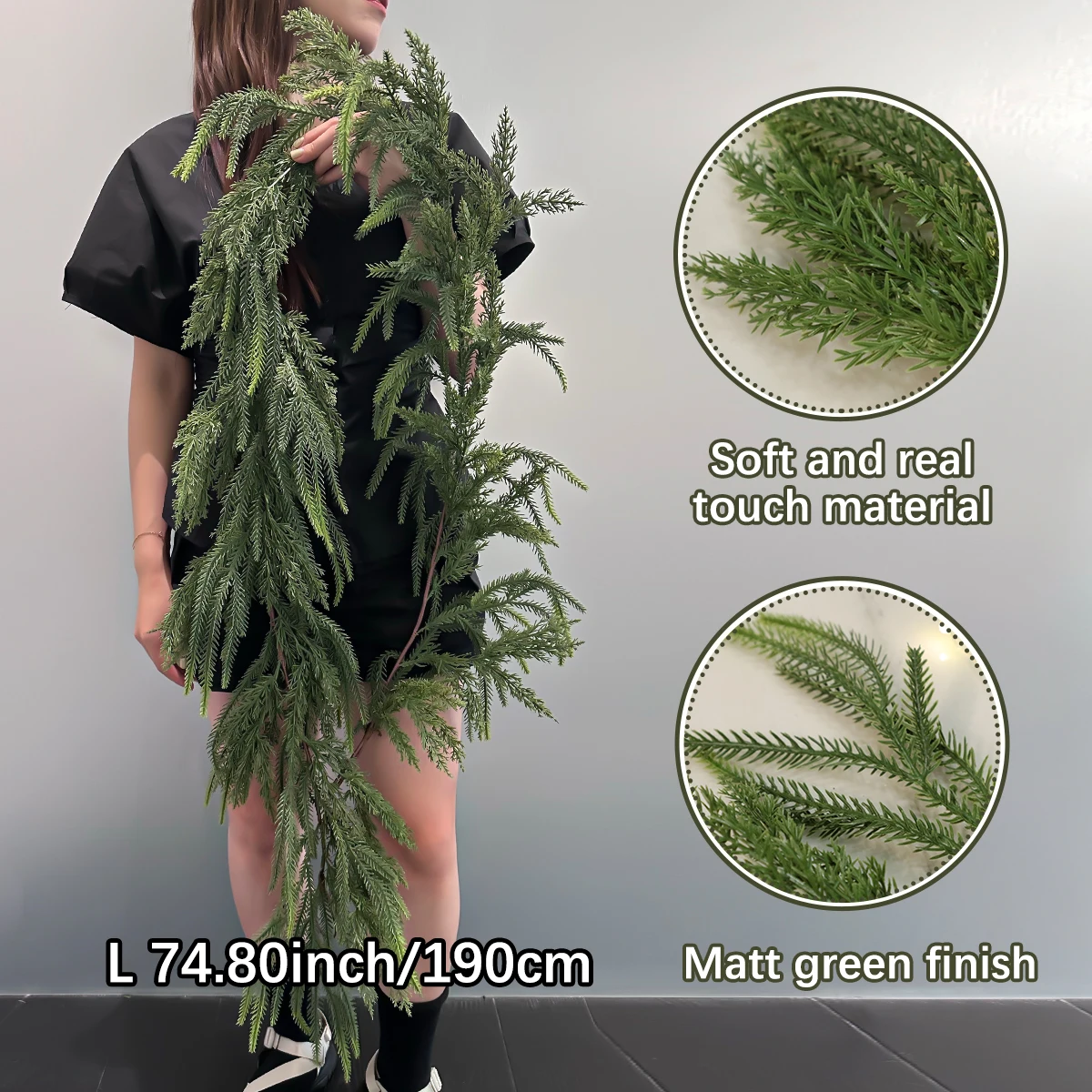 Soft Real Touch Norfolk Pine Garland 75inch/6ft Artificial Garland Faux ...