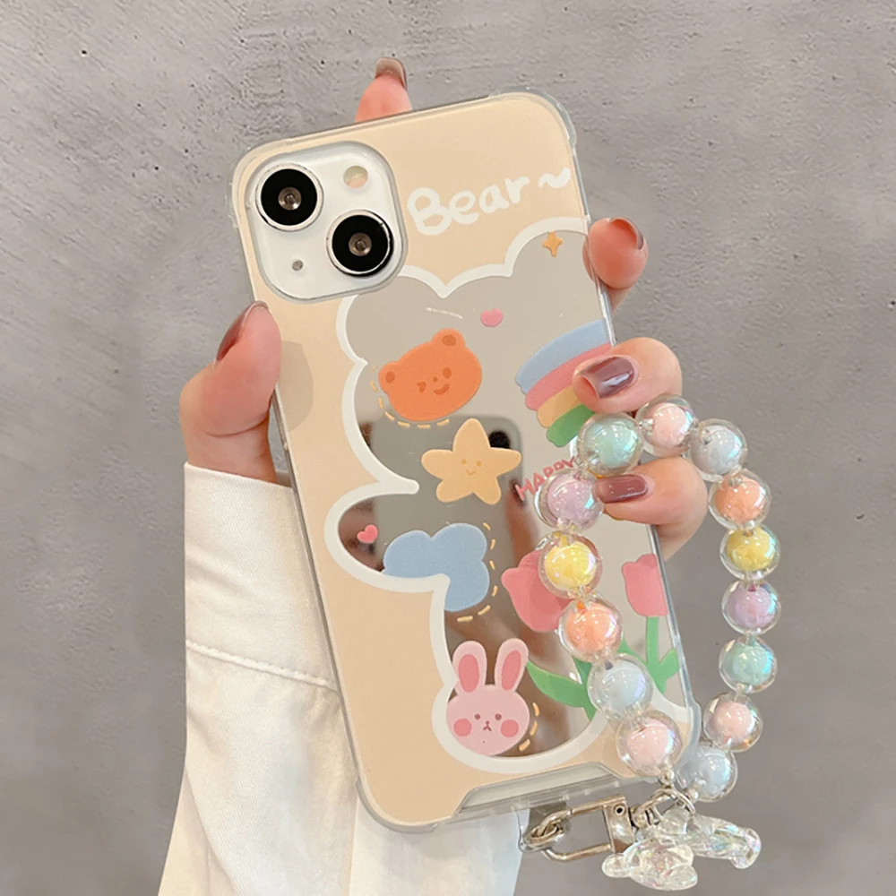 Cute Cartoon Rabbit Bear Flower Mirror Soft Case for iphone 14 Pro Max ...