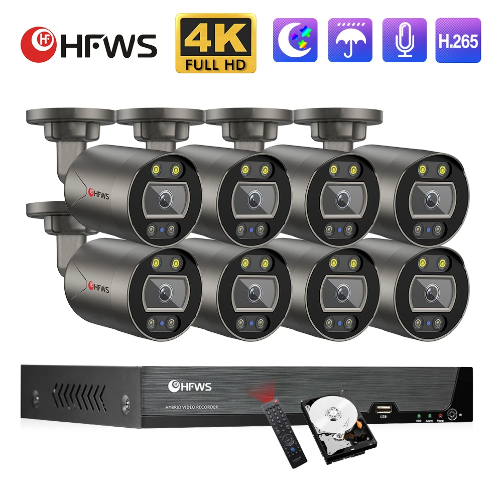 4K Cctv Camera Security System Kit 4CH/8CH Nvr 8mp Set Video Surveillance Outdoor POE Ip