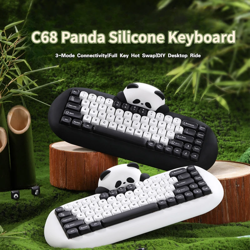 C68-Teclado-mec-nico-com-Pbt-Keycap-para-mesa-Cute-Panda-Silicone-Hot ...