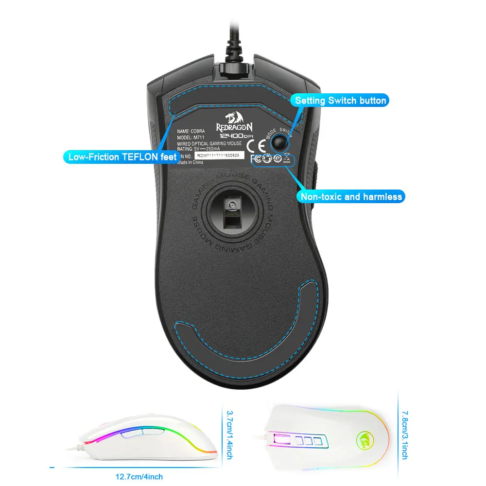 REDRAGON COBRA M711 RGB USB Wired Gaming Mouse 12400 DPI 9 buttons mice ...