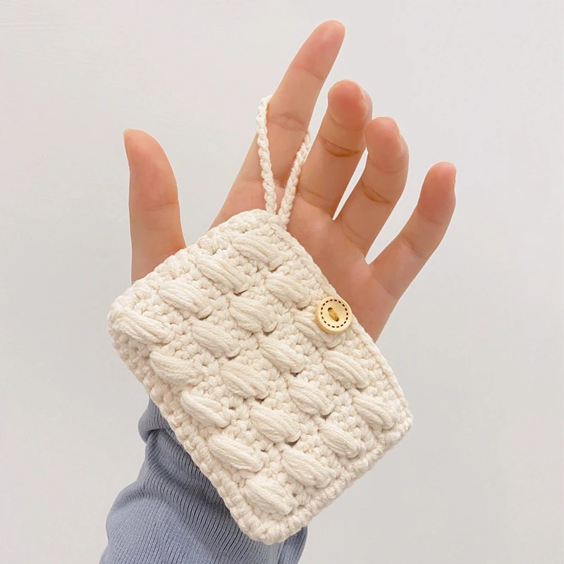 Finished-Hand-Woven-Bag-Strip-Wool-Handmade-Card-Bag-Coin-Female-Purse ...