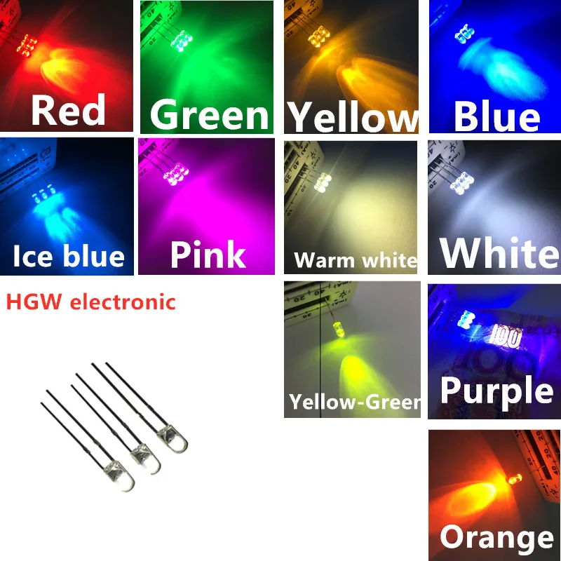 Diode-lectroluminescente-t-te-ronde-LED-surlign-es-rouge-jaune-bleu ...