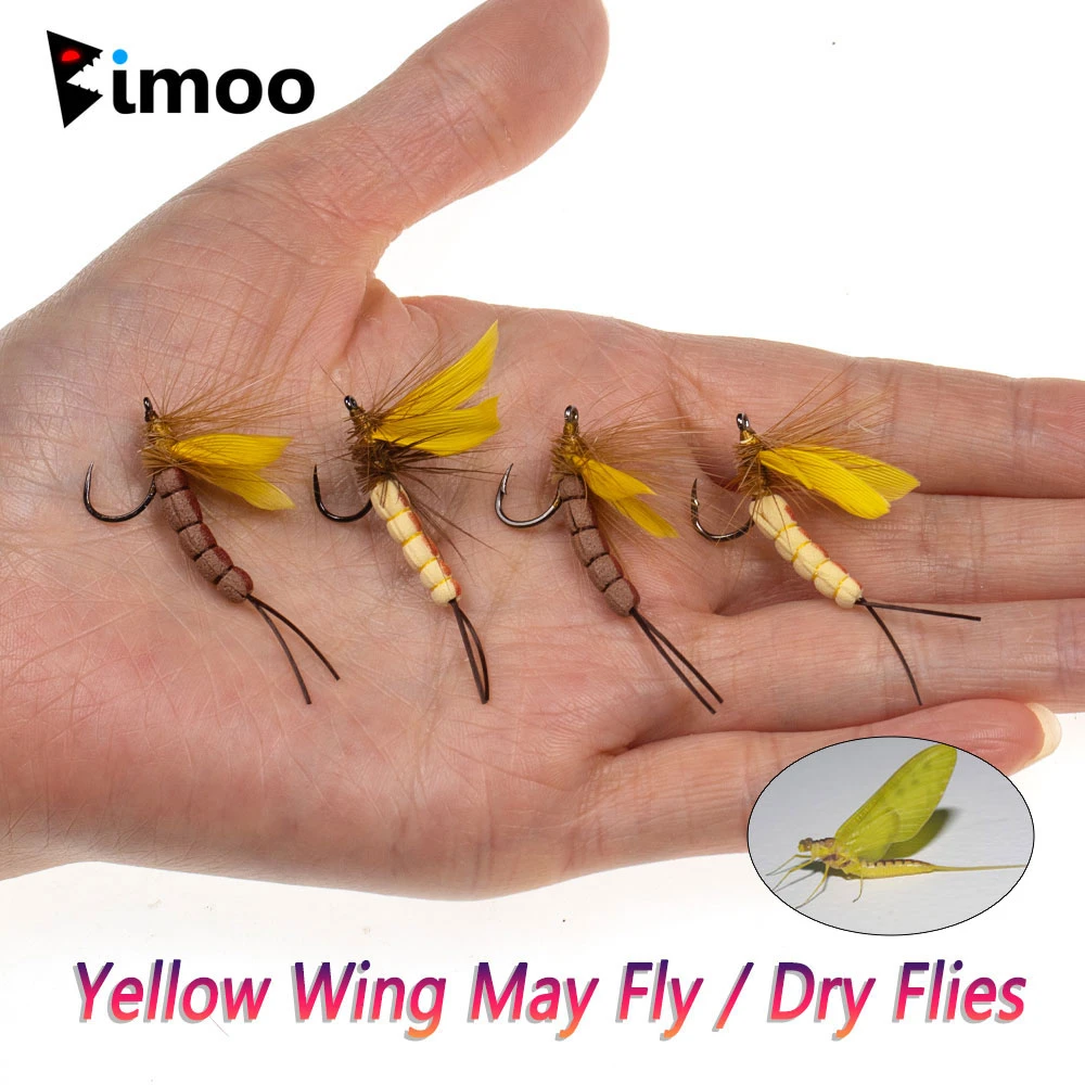 Bimoo 8PCS #8 #10 Yellow Drake Feather Wing Mayfly Barbed and Barbless ...
