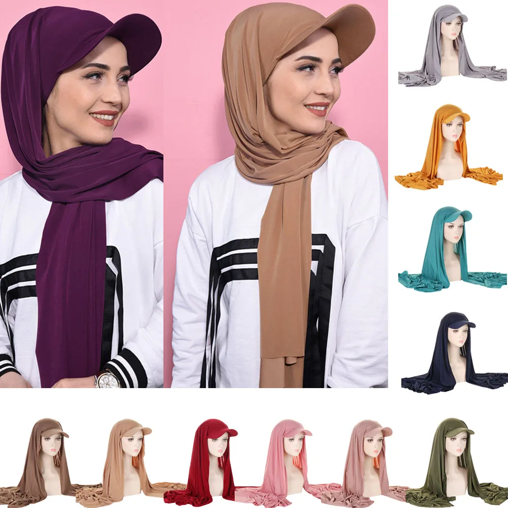 New-Fashion-Women-Hijab-Baseball-Caps-with-Instant-Jersey-Scarf-Ready ...