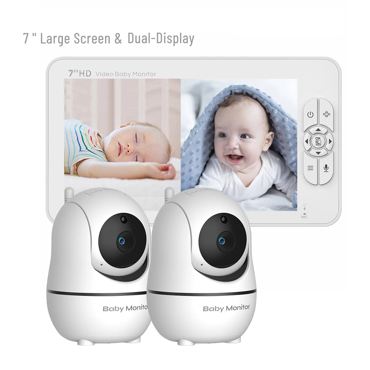 7 Inch Wireles Baby Monitor Babyphone Security Video Dual Cameras Bebe ...