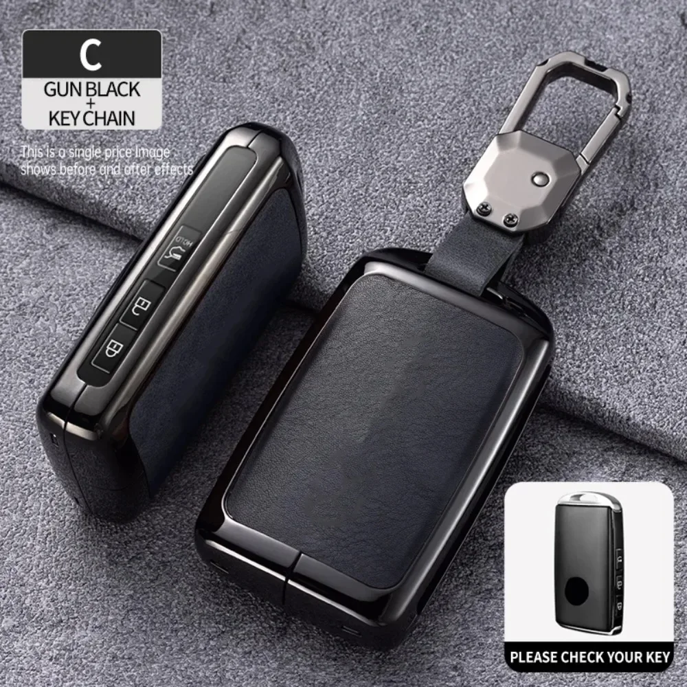 Zinc Alloy Leather Smart Car Key Fob Case Cover Chain Remote Shell ...