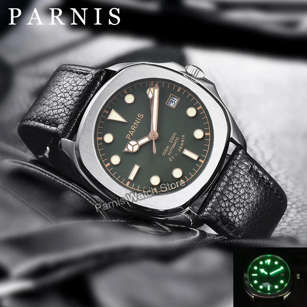 Parnis-39mm-Mens-Wristwatch-Stainless-Steel-Mechanical-Automatic-Watch ...