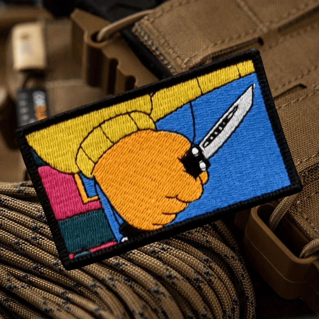 Holding a Knife in Hand Tactical Patch Fat Tiger Embroidery Hook&Loop ...