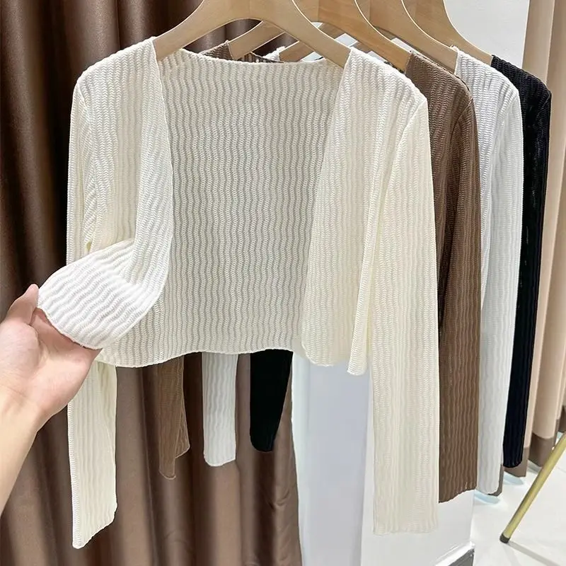 Women Elegant Cropped Long Sleeve Crop Top Mini Lightweight Cardigans ...