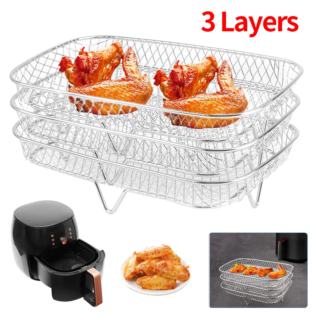 3-Layer-Air-Fryer-Rack-Stainless-Steel-Square-Air-Fryer-Basket-Tray ...