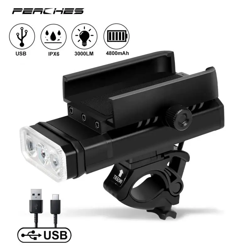 Front-Light-Mobile-Phone-Holder-USB-Rechargeable-MTB-Bike-Headlight ...