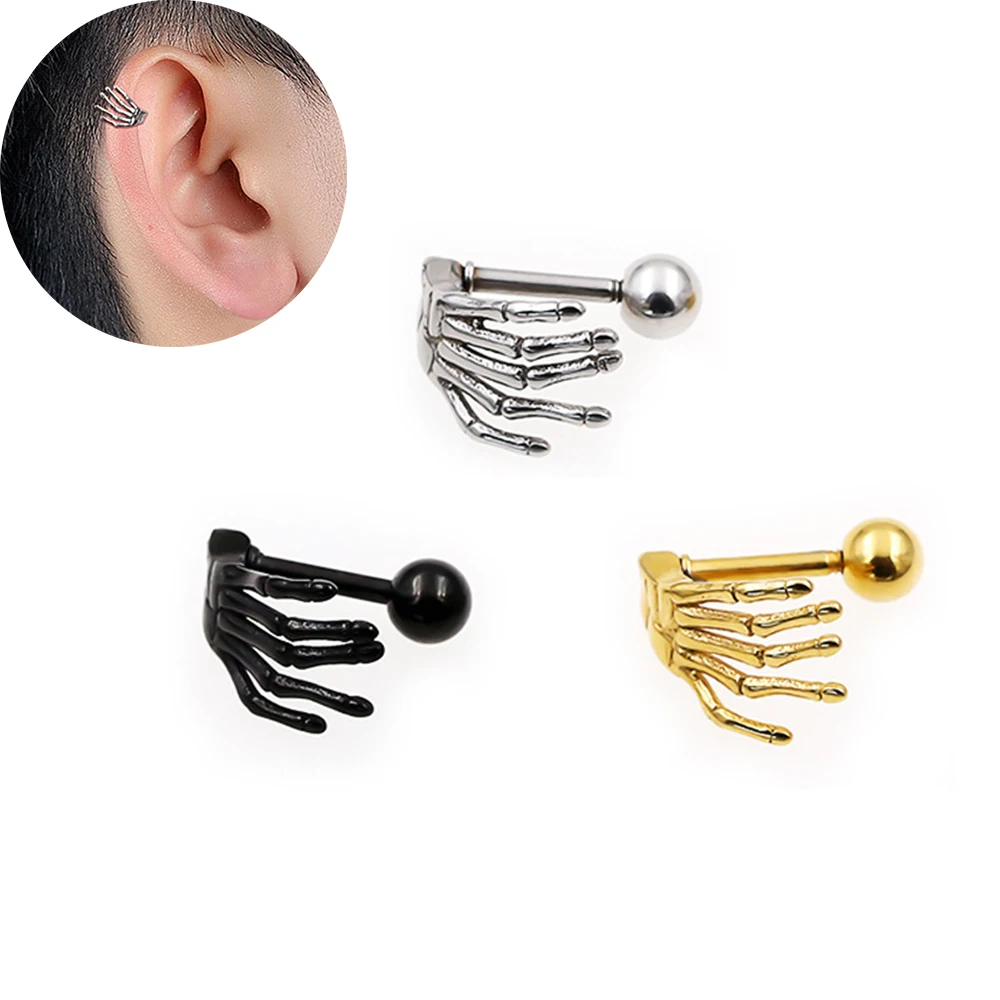 1Pair-Punk-Rock-Skeleton-Hand-Earrings-For-Women-Men-Vintage-Titanium ...