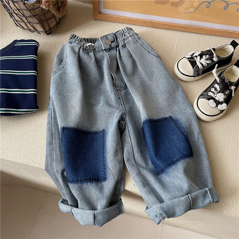 Spring-and-Autumn-Children-s-Contrast-Wide-Leg-Jeans-Contrast-Loose ...