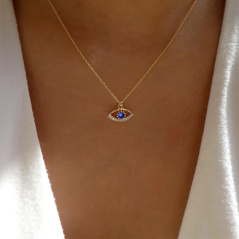 Exquisite Shiny Rhinestone Evil Eye Necklace For Women Vintage Turkish ...