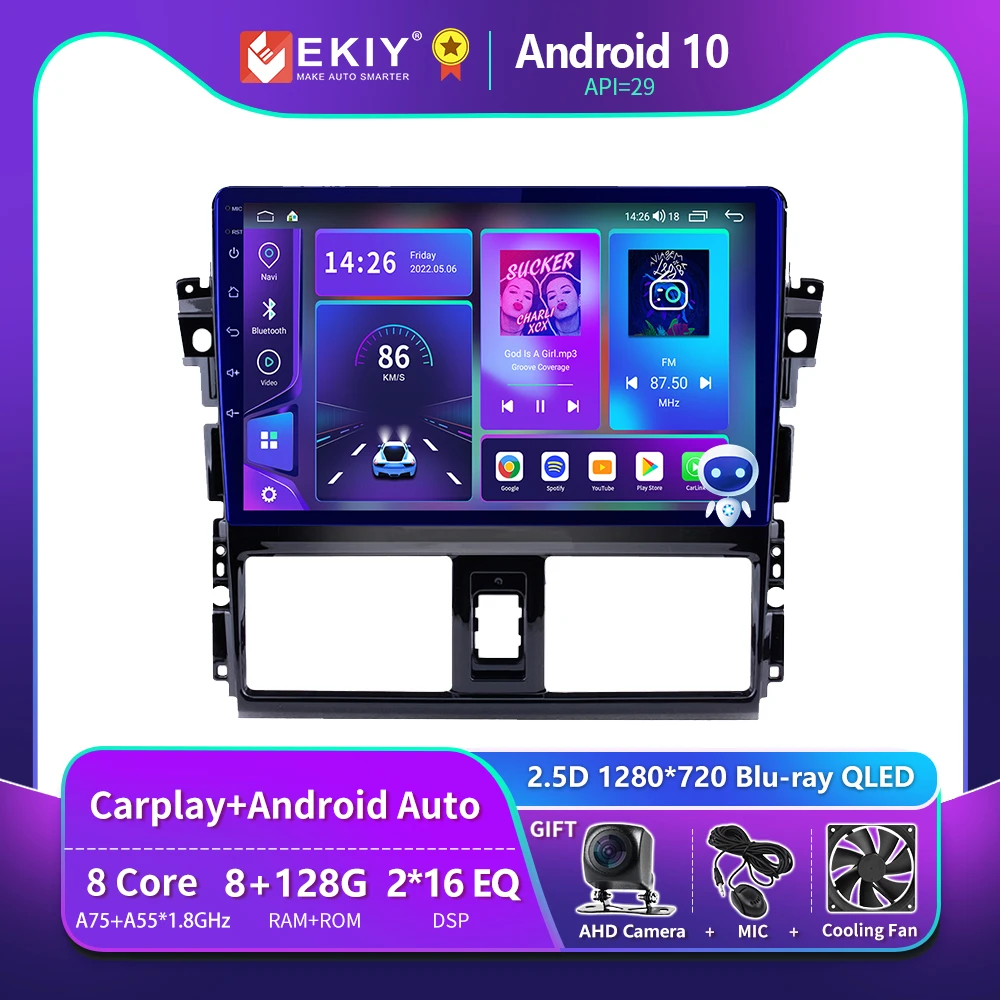 Ekiy T900 Android 10 For Toyota Vios Yaris 2014-2016 Car Radio ...