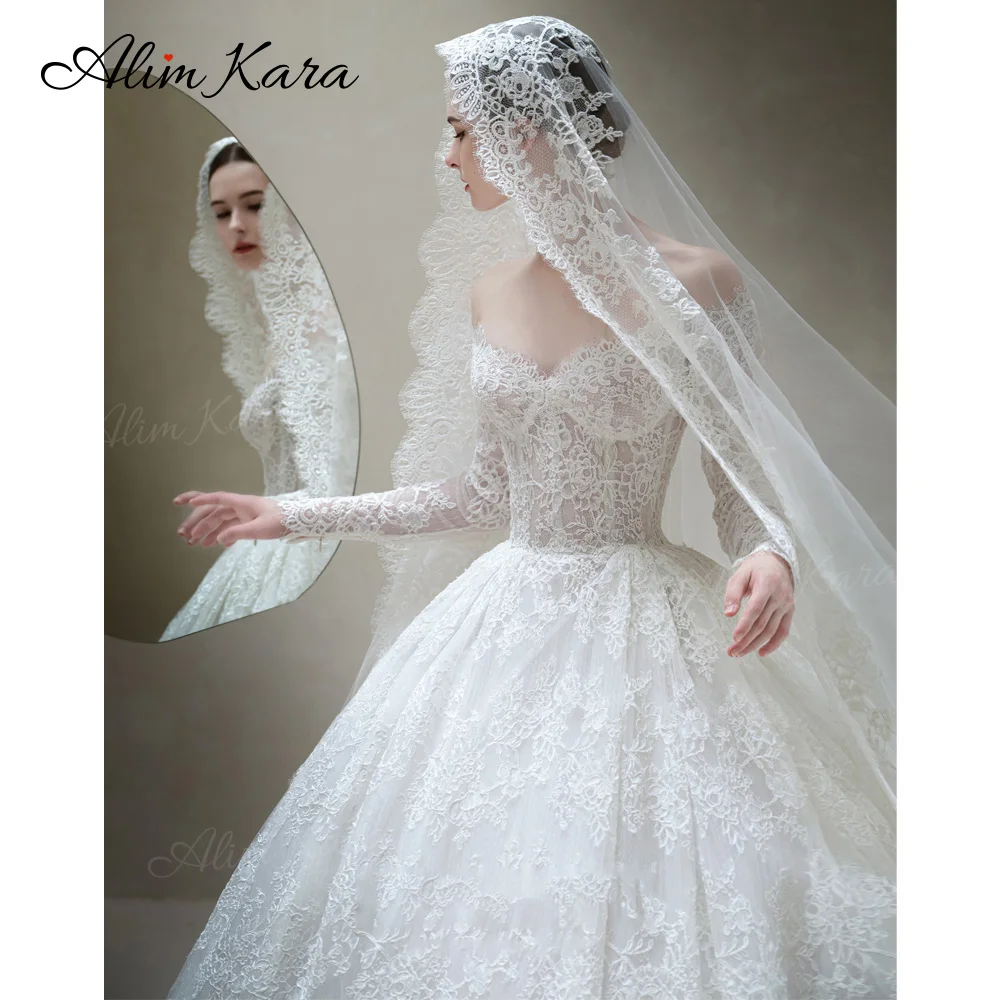 Alim-Kara-Long-Sleeve-Wedding-Dress-2024-Romantic-Sweetheart-Lace-Ball ...