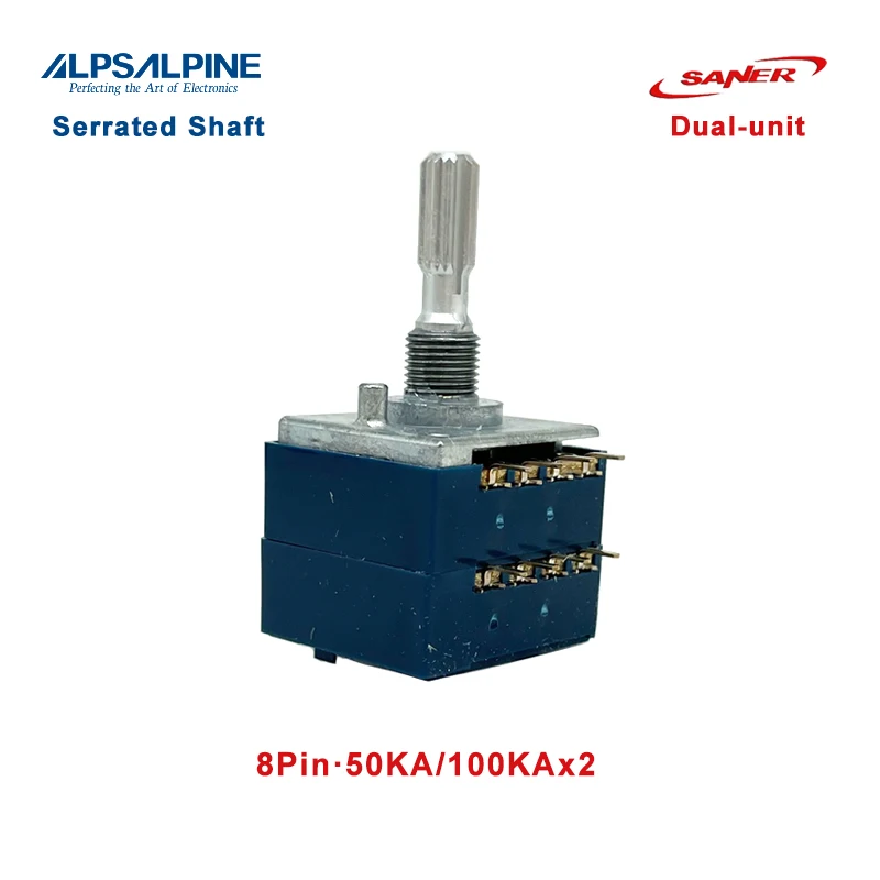 ALPS 8Pin 50KA/100KAx2 RK27 Series Rotary Potentiometers Serrated Shaft ...