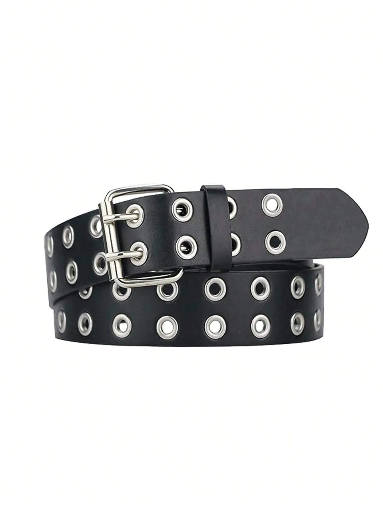 Black-punk-style-personality-Fashion-belt-Double-riveted-hole-belt ...