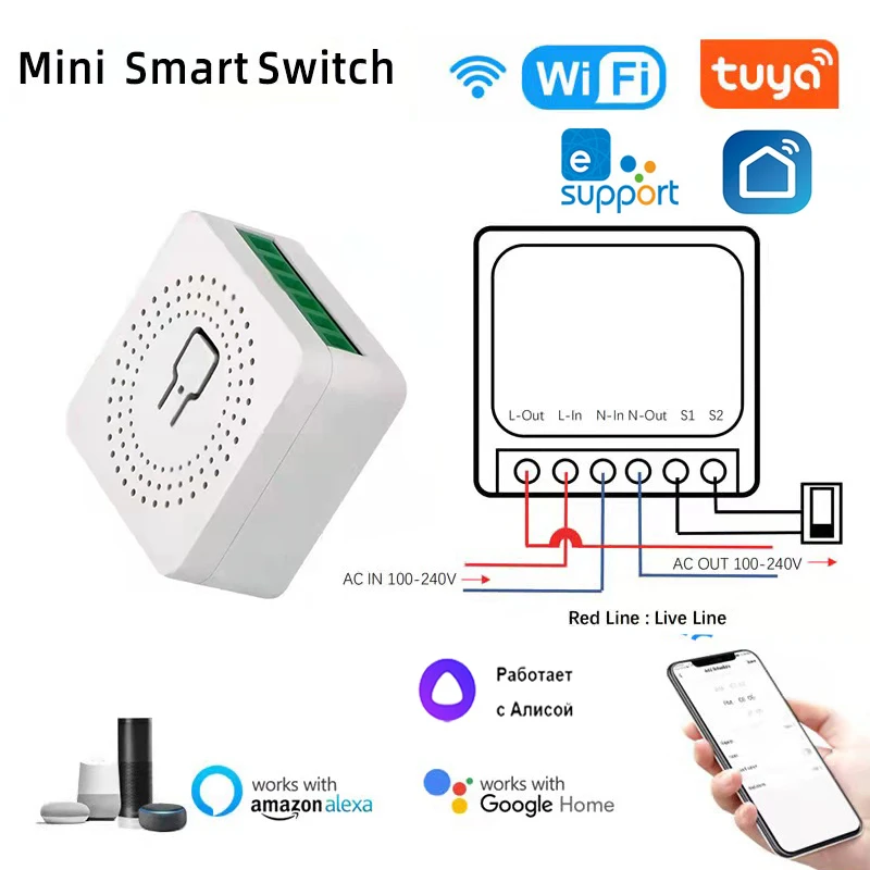 Wifi Mini Smart Switch 10a 16a Diy Light Switches 2 Way Wireless ...