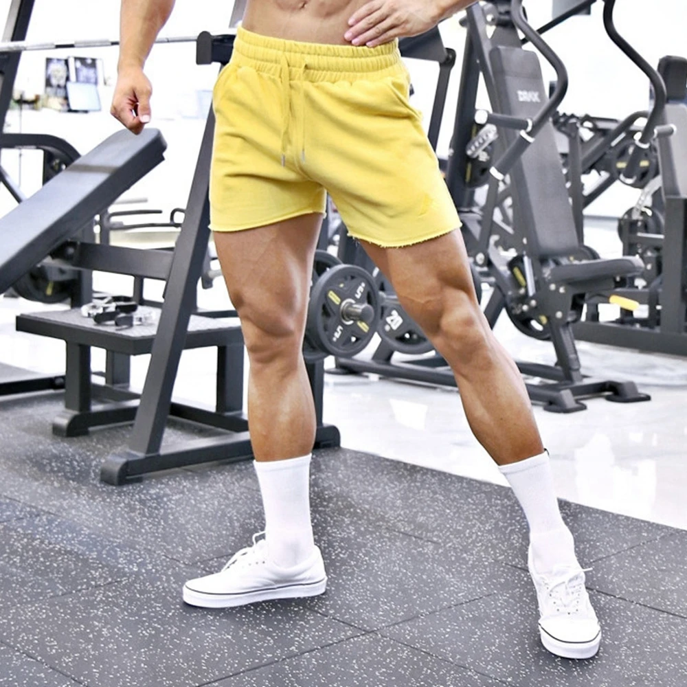 Men-Cotton-Sporting-Running-Shorts-Yellow-Bodybuilding-Sweatpants ...