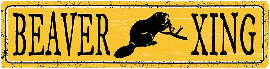 Vintage-Beaver-Xing-Crossing-Sign-Animal-Beaver-Crossing-Metal-Tin-Sign ...