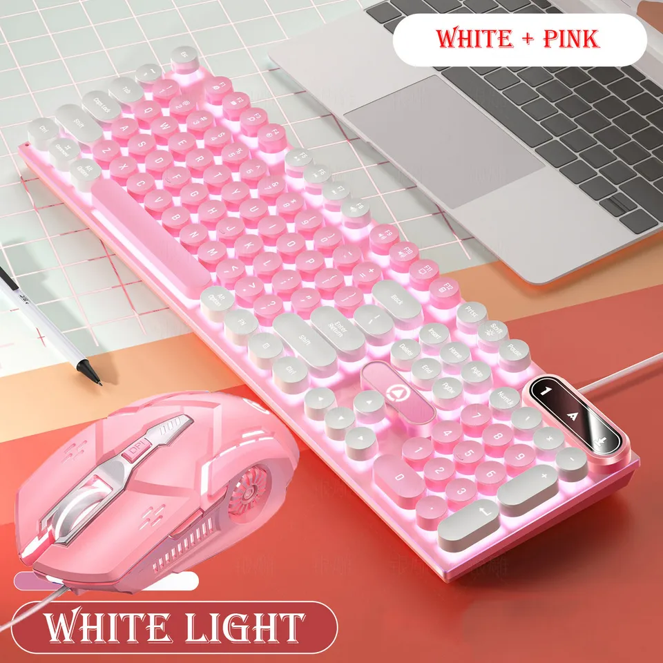 Coworker Appreciation Gift Glass Pink & White Gaming Keyboard & Mouse ...