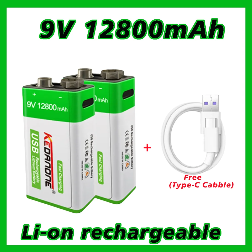 Batería recargable de iones de litio de 9V y 12800mAh, baterías Micro ...