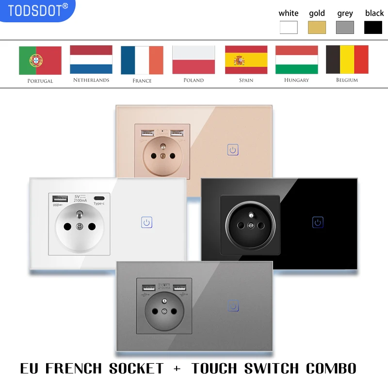 EU Smart Touch Sensor Switch Socket Wall French,Dual Frame Crystal ...