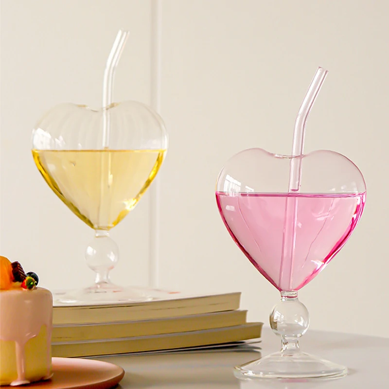 1Pc-Creative-Lovely-Heart-shaped-Cup-Water-Glass-With-Straw-Glass-Wine ...