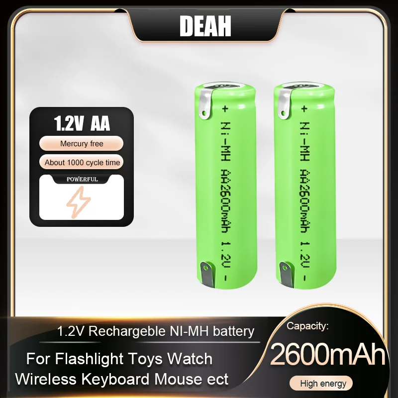 1-2pcs 1.2V 2600mah AA Rechargeable Battery With Welding Tabs For ...
