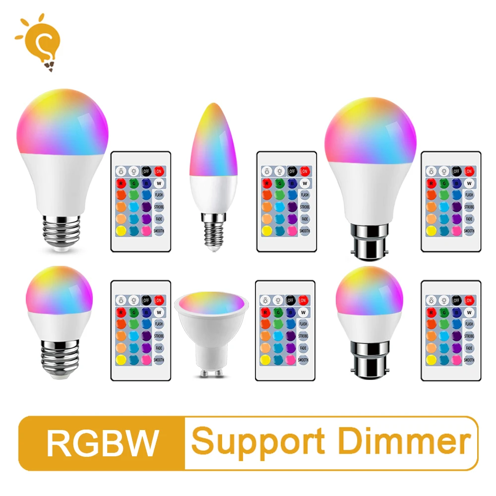 LED RGB lampada faretto lampadina E27 E14 GU10 B22 AC110 AC220V Bombillas LED 6W 10W IR ...