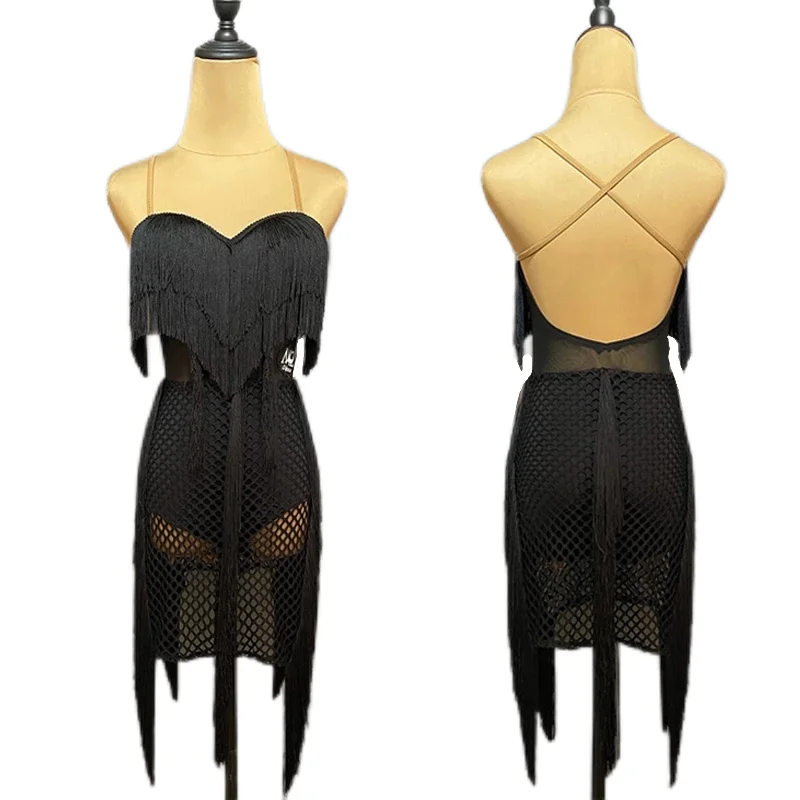 Fringe Latin Dress Women Mesh Ballroom Practice Wear Competition ...