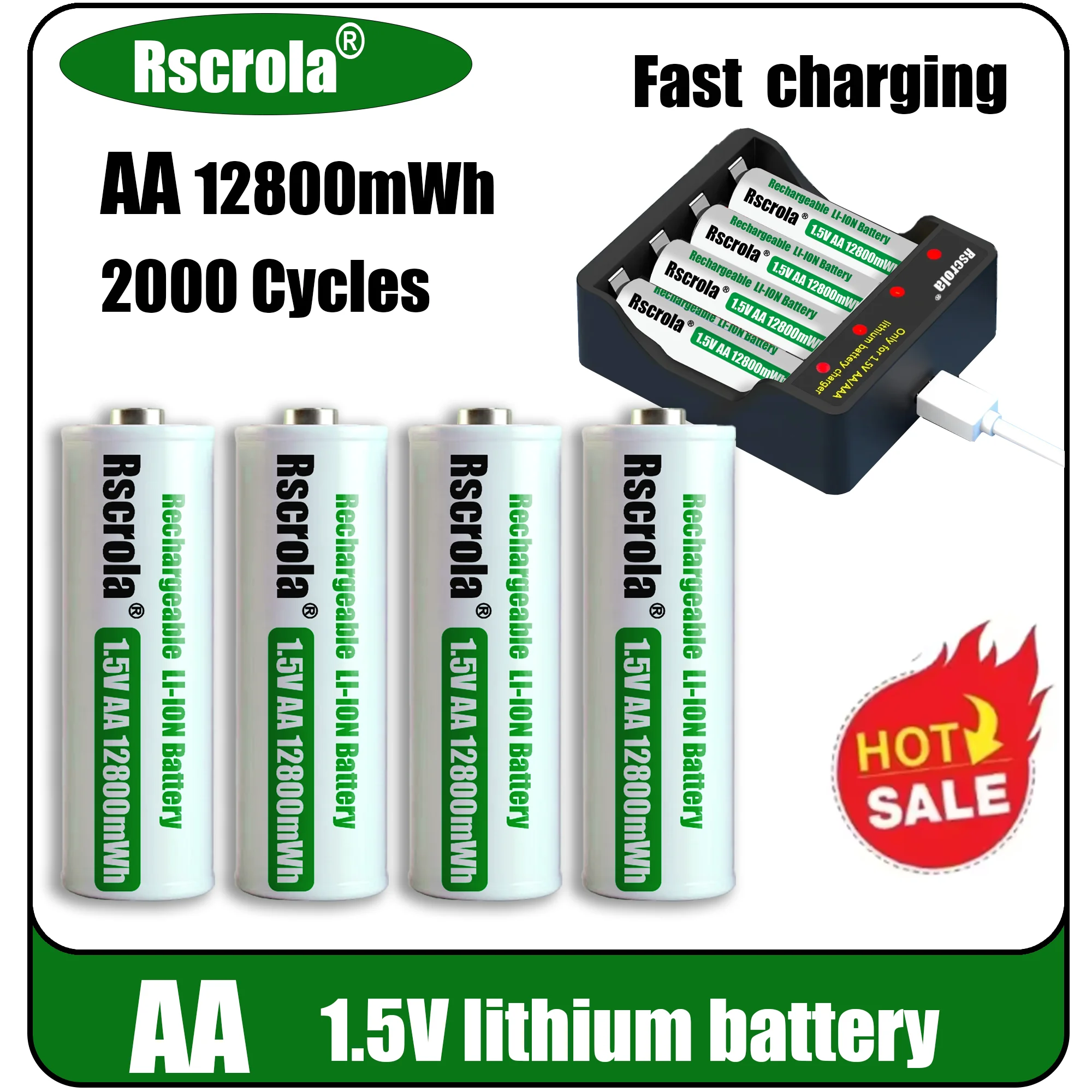 Universal Rechargeable 1.5V AA 12800mWh Lithium ion Battery Fast ...