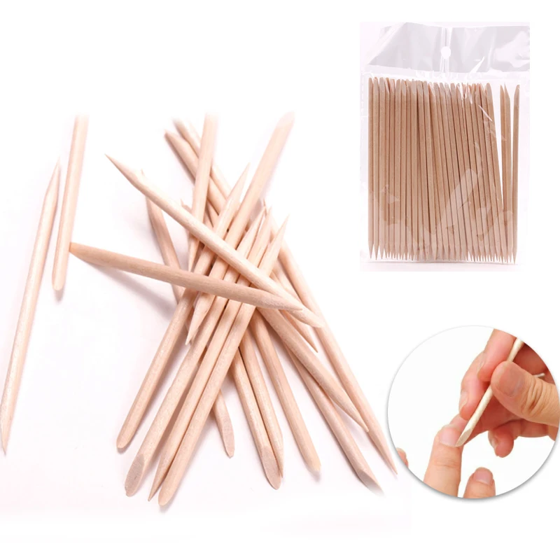 10/50/100 Wooden Care Tools Cuticle Pusher Remover Orange Nail Art ...