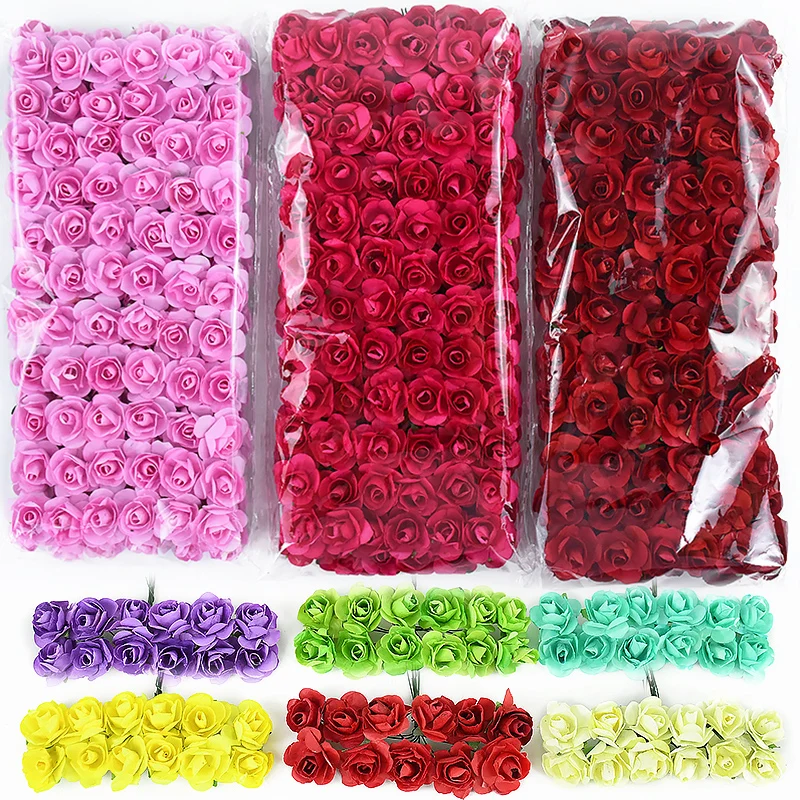 144-288pcs-2cm-Mini-Paper-Rose-Artificial-Flowers-Bouquet-For-Wedding ...