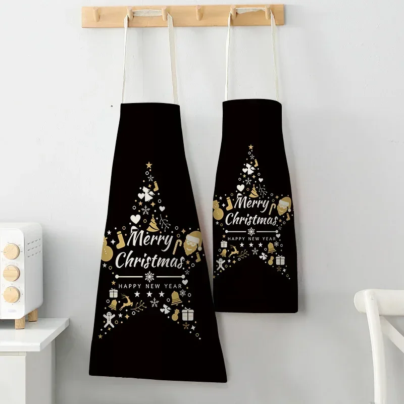 Black Gold Christmas Apron Elk Snowman Christmas Tree Kitchen Cooking ...