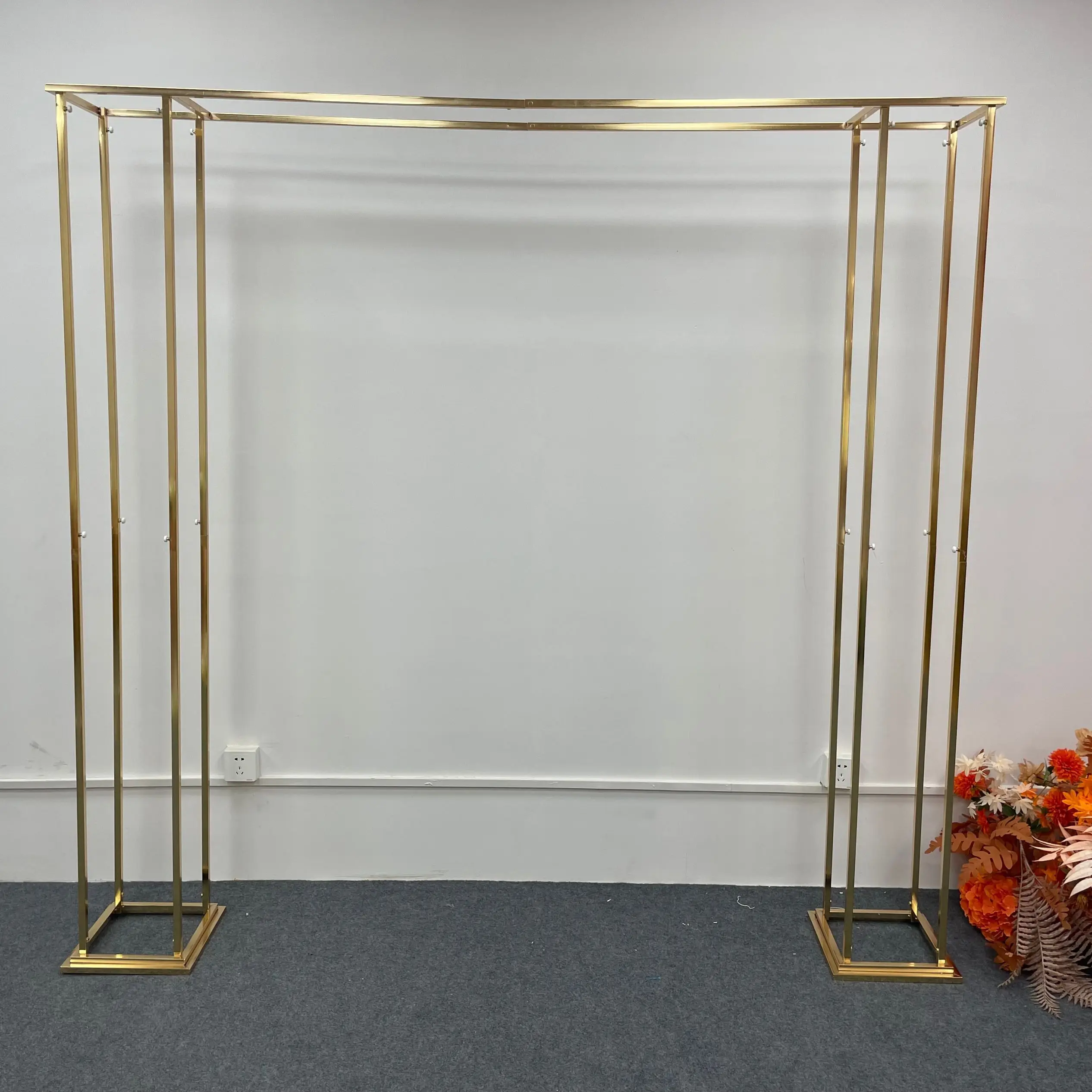 Shiny-Gold-Wedding-Arch-Wedding-Props-Double-Pole-Square-Flower-Stand ...