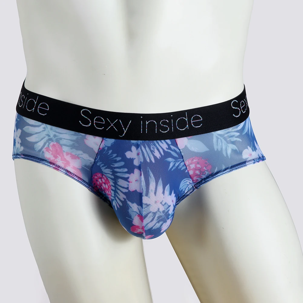 Mens Sexy Brief Underpants Low Rise Waist Pouch Enhancing Sheer Leaf