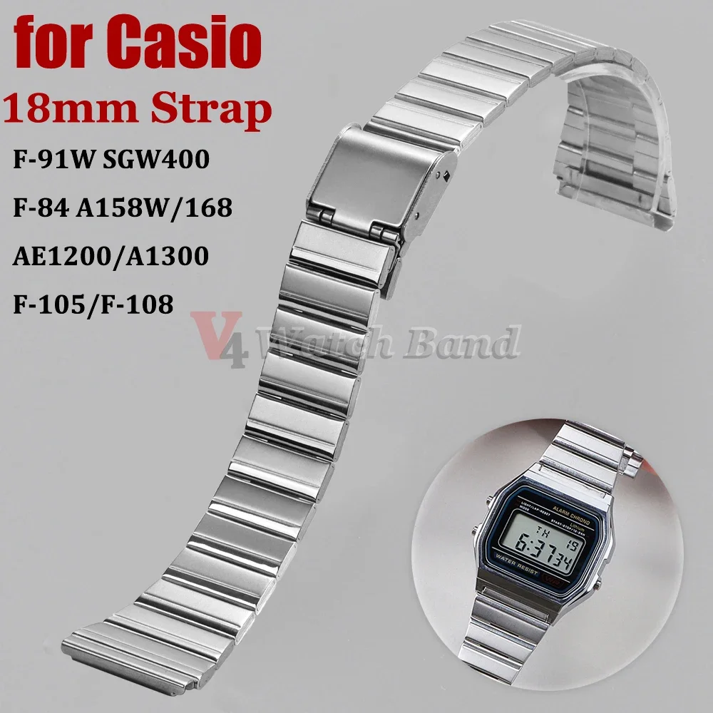 Watch-Band-for-Casio-F-91W-18mm-Metal-Strap-F91-F91W-Silver-Wrist ...