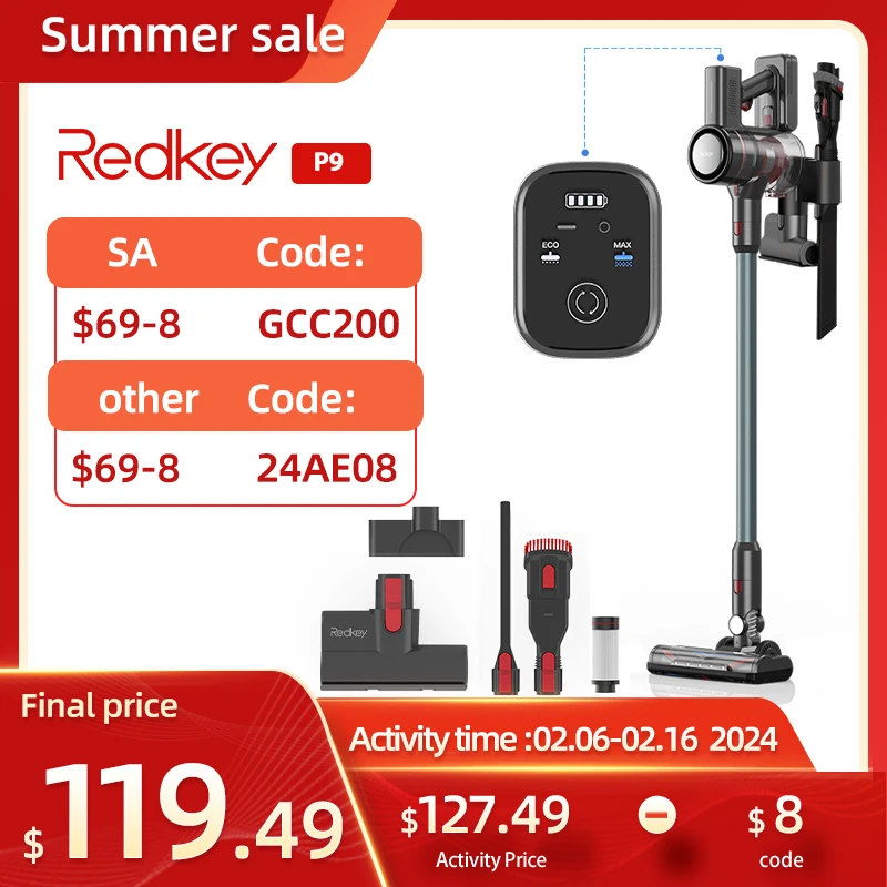 Redkey-P9-Cordless-Vacuum-Cleaner-30Kpa-8-in-1-Wireless-Vacuum-350W ...
