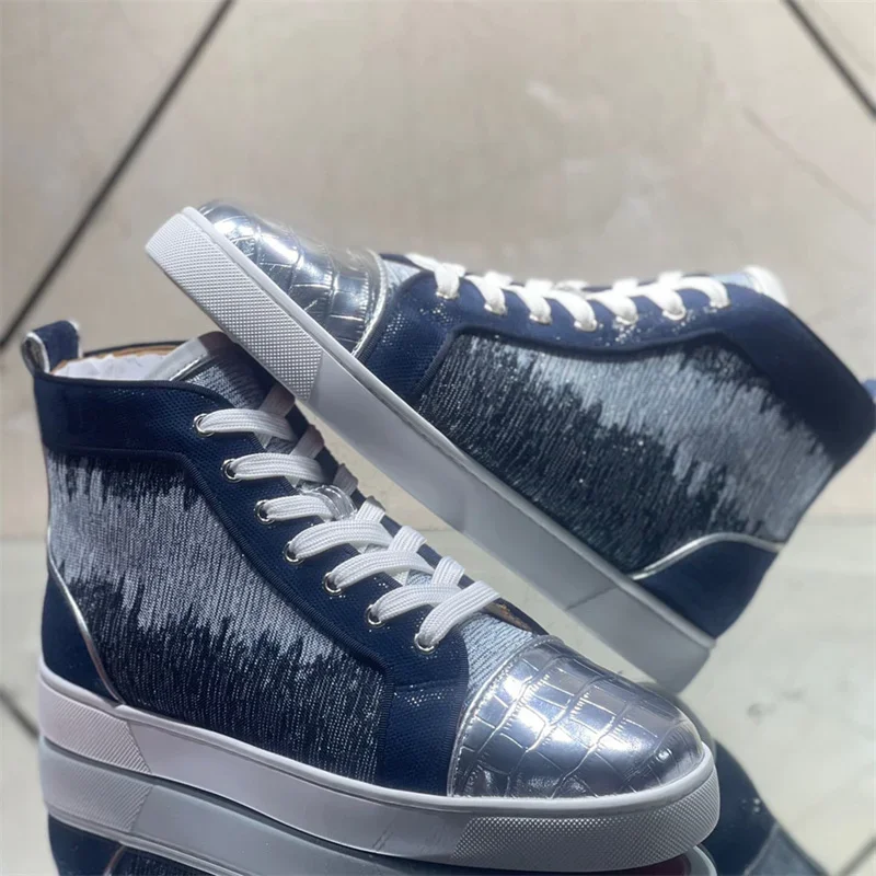 Fashion-Luxury-Red-Bottoms-High-Top-Shoes-For-Men-Color-Surf-Cloth-Toe ...